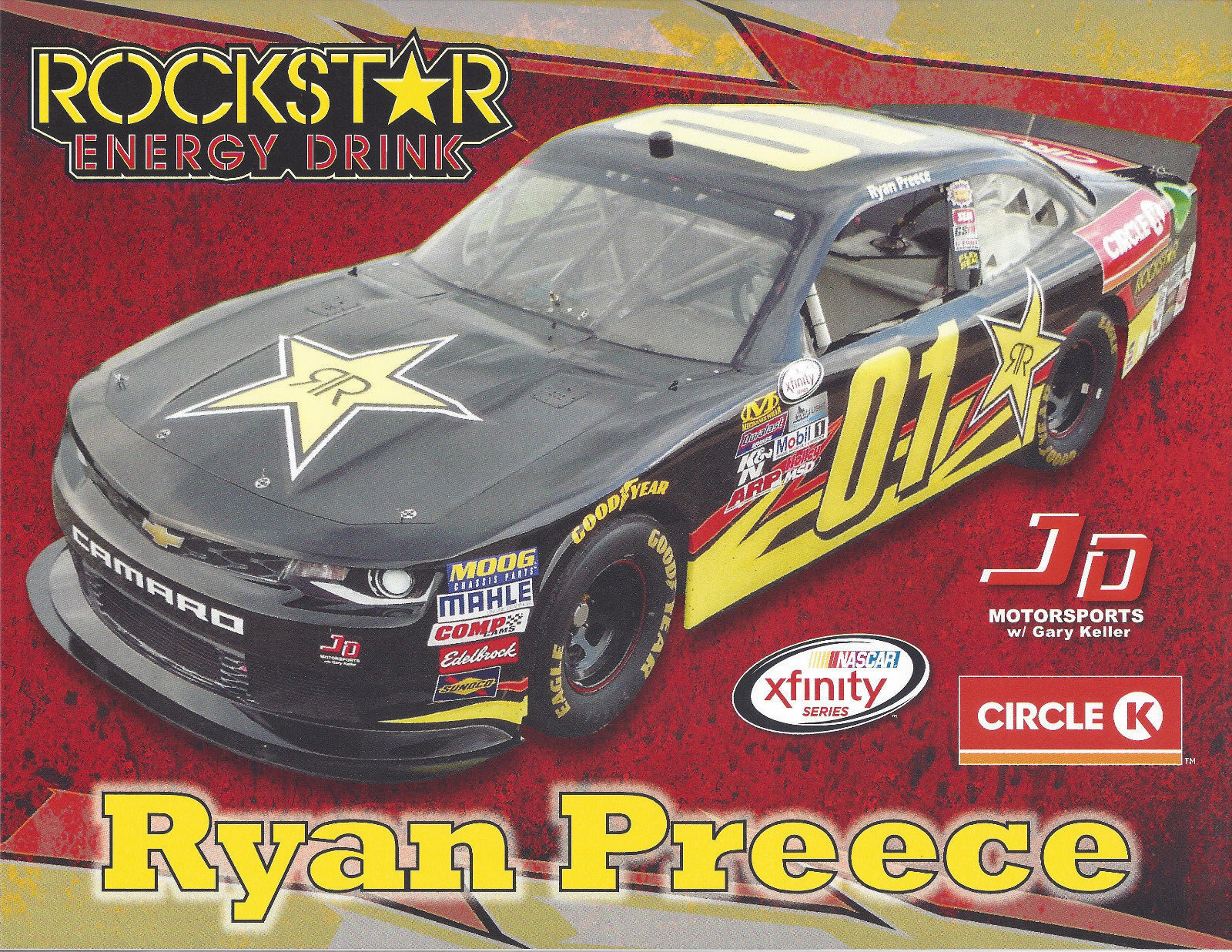 2016 RYAN PREECE "ROCKSTAR ENERGY" #01 NASCAR XFINITY SERIES POSTCARD ...
