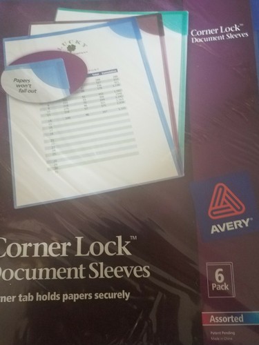 Avery Corner Lock Document Sleeves Letter Polypropylene Assorted 6/Pack ...