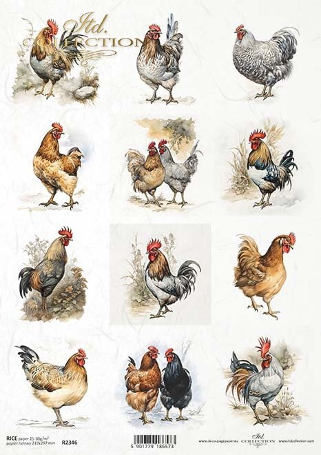 Rooster & Chicken Minis | A4 Rice Paper | Paper for Decoupage | ITD ...