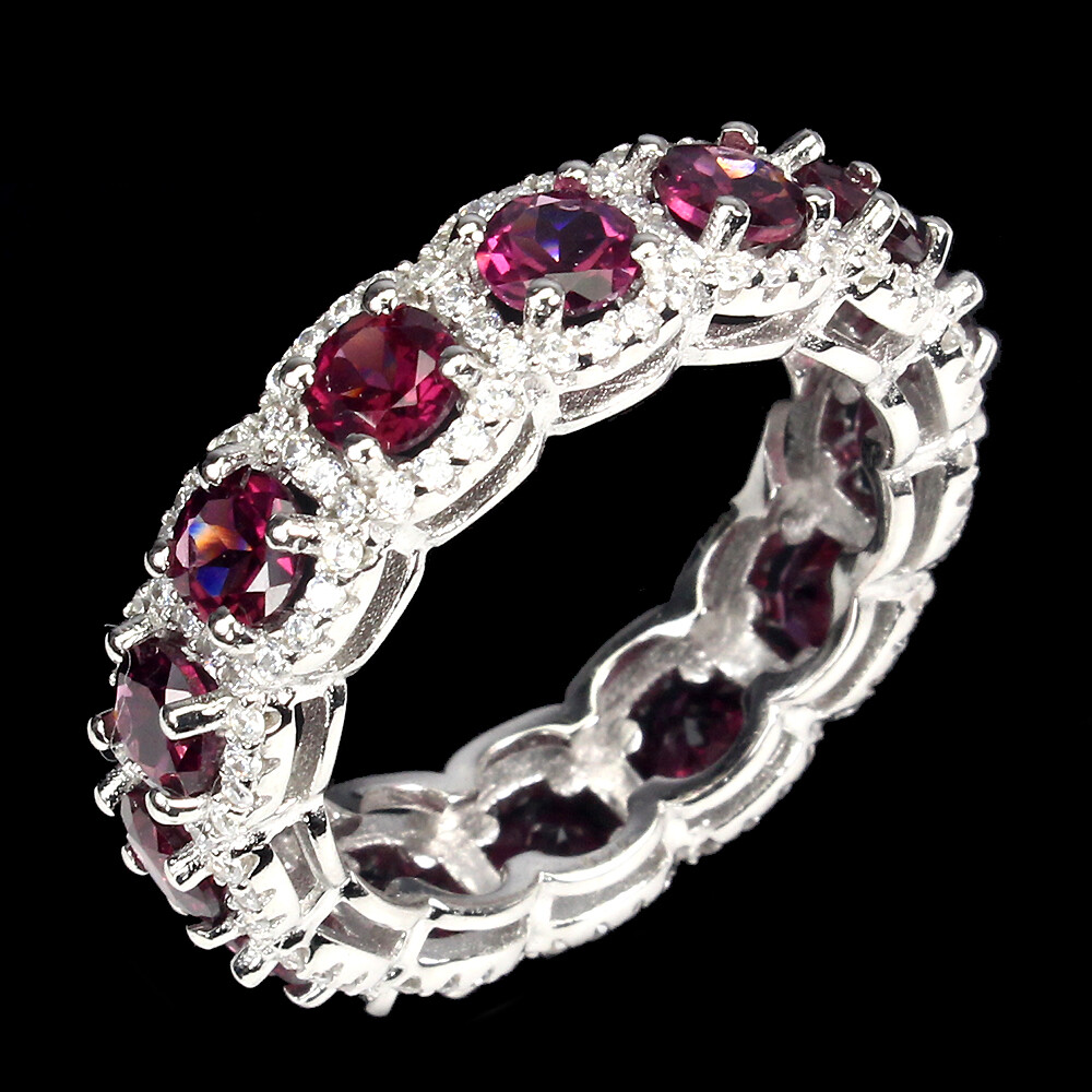 Unheated Round Rhodolite Simulated Cz White Gold Plate 925 Sterling ...