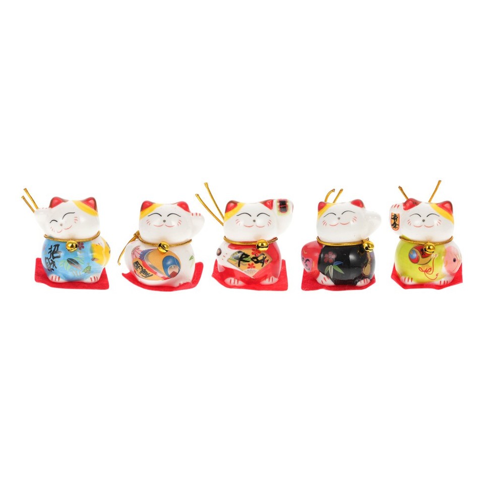 5pcs Fortune Sign Cat Decor Auspicious Fengshui Fortune Cat Statue for ...