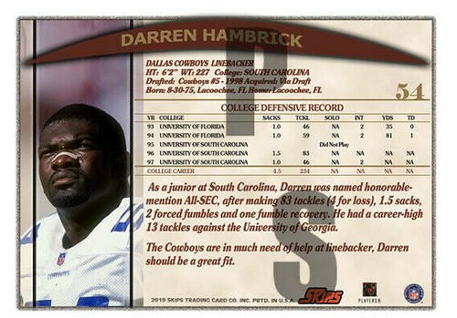 1998 STCC Topps #54 Darren Hambrick Dallas Cowboys South Carolina ...