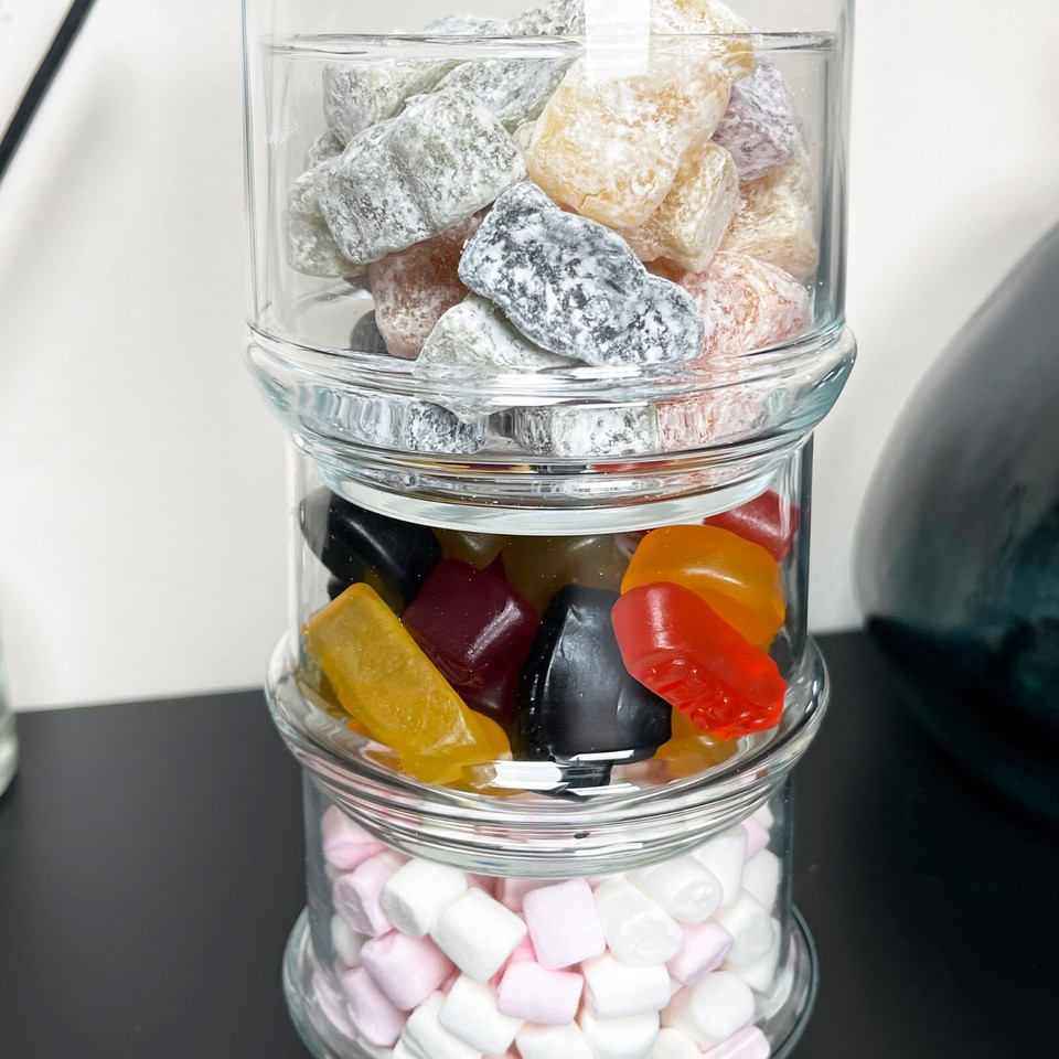 Stackable Glass Sweets Dishes 3 Tier Round Lidded Kitchen Snacks ...