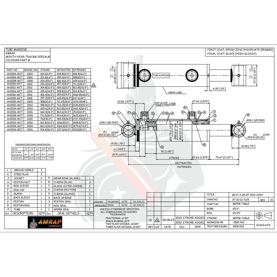 2x10 Hydraulic Cylinder 2" Bore 10" Stroke - Double Acting Welded Cross ...
