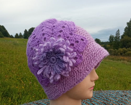 Womens hat is crocheted in lilac color from wool mixture.spring hat ...