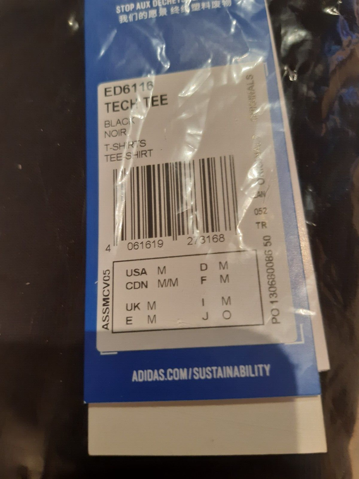 Adidas T-Shirt kuzarm Herren, Model ED6116 TECH TEE, schwarz/weiß, M ...