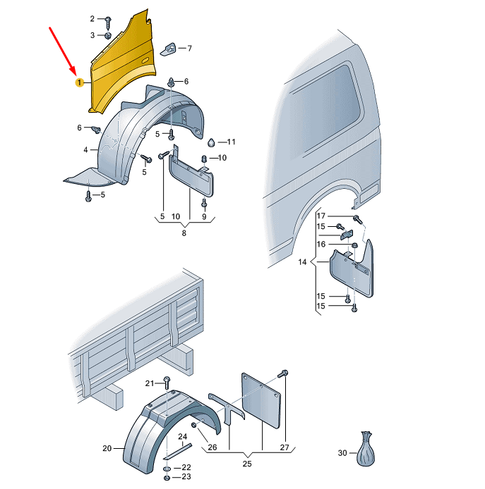 7H0821102E Fin Front Right Volkswagen T5 TRANSPORTER Van 1445706 for ...