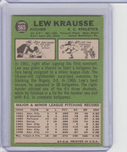 1967 TOPPS #565 LEW KRAUSSE ATHLETICS HIGH # VERY HI GRADE NM/MT+ | eBay
