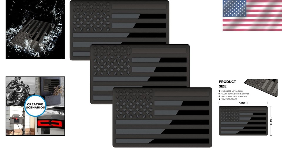 3-Pack Black 3D Embossed American Flag Decal Stickers – Patriotic ...