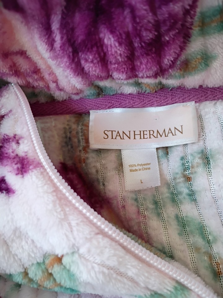 Stan Herman Pink Floral Plush Fleece Maxi Robe Full Zip Lounger ...
