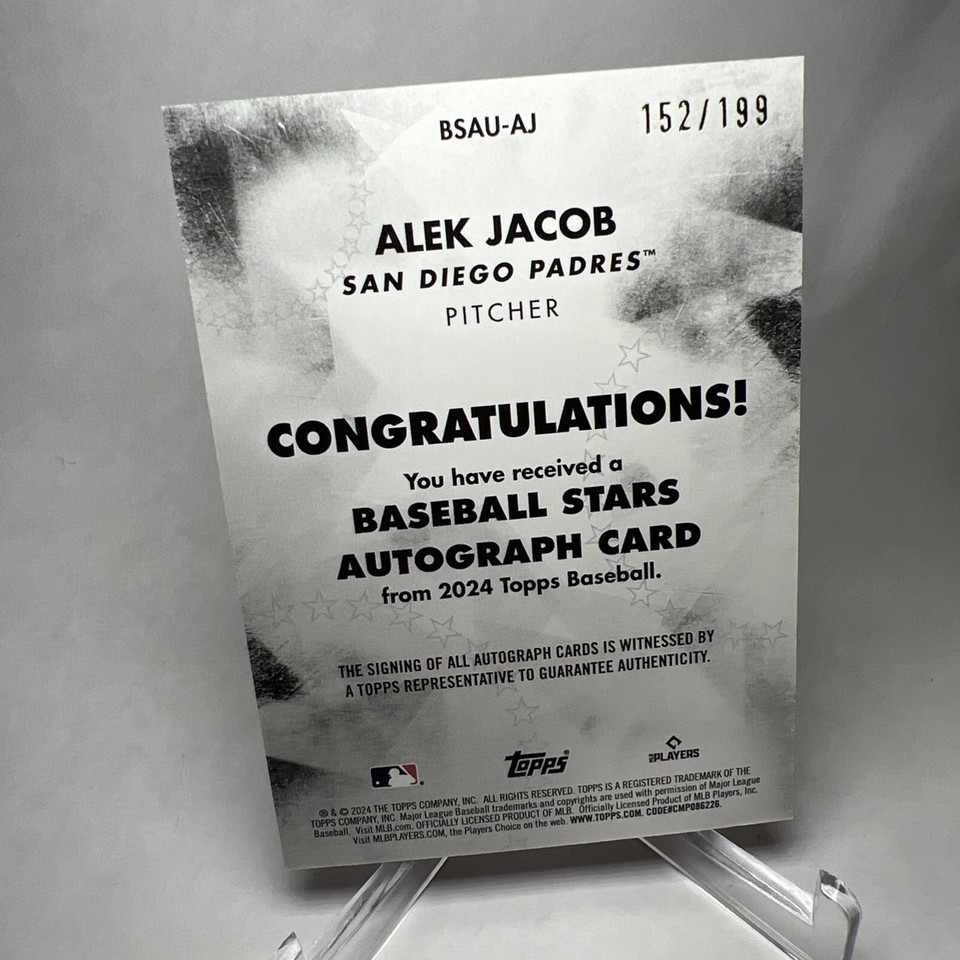2024 topps updat ebaseball alek jacob baseball stars rc auto black /199 ...