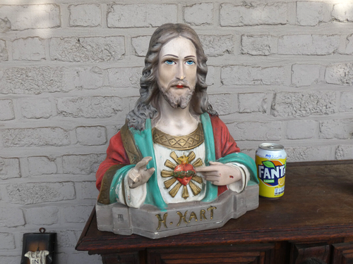 Antique Ceramic chalk sacred heart bust jesus christ statue sculpture ...