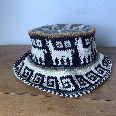 Peruvian Crochet Roll Up Rustic Bucket Hat Knit Sheep Alpaca and Wool ...