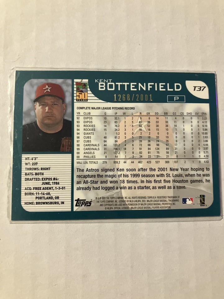 2001 Topps Traded & Rookies Gold /2001 Kent Bottenfield #T37 | eBay