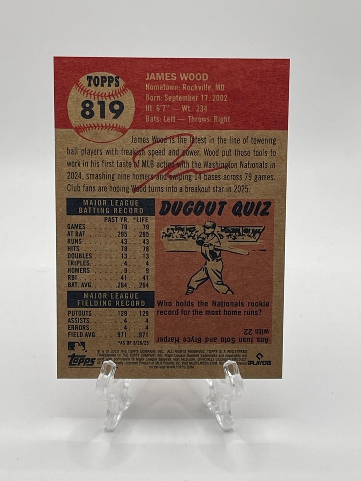 2025 TOPPS LIVING SET BASEBALL JAMES WOOD ROOKIE CARD RC WASHINGTON ...