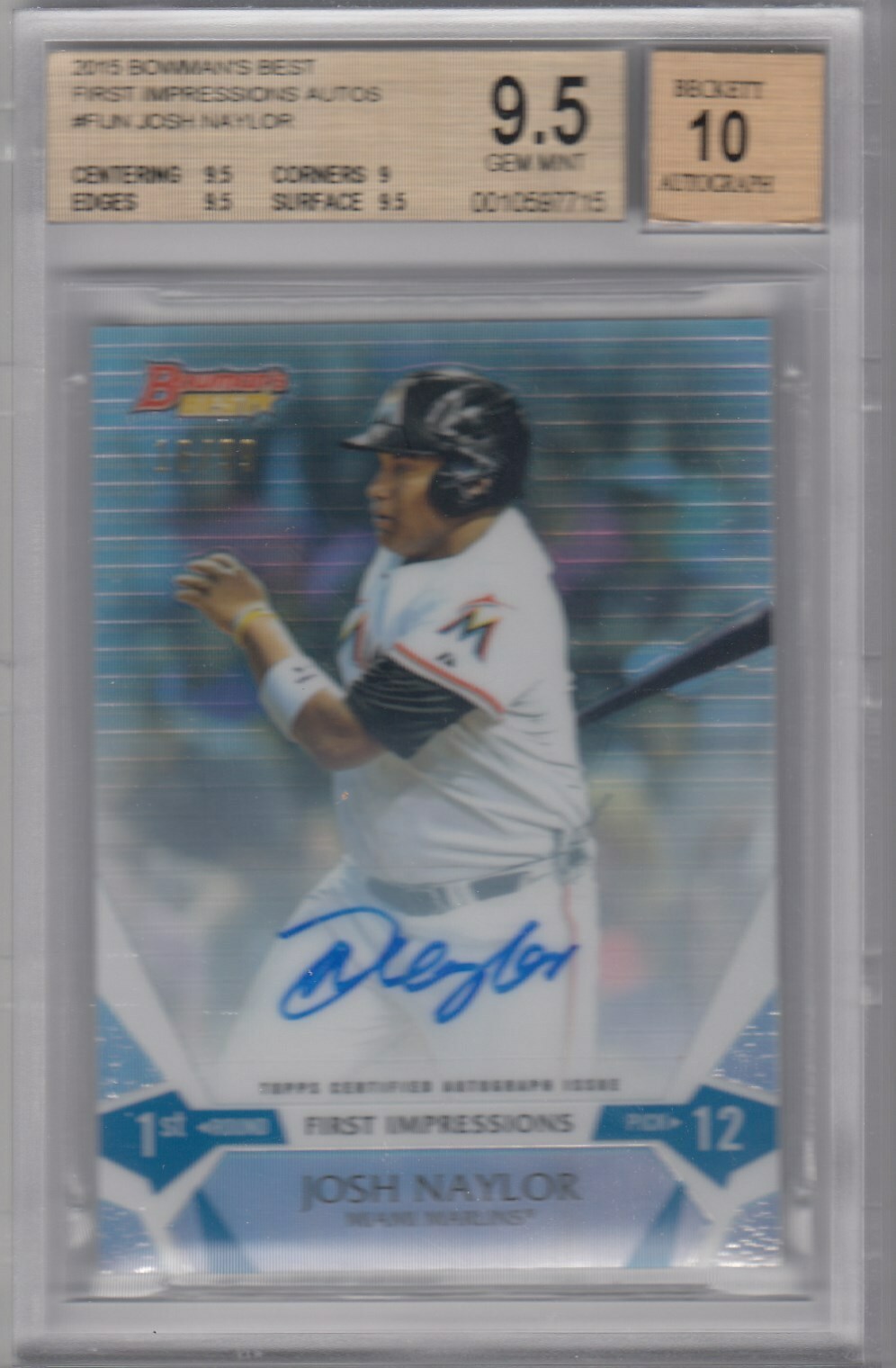 2015 BOWMANS BEST JOSH NAYLOR CLEVELAND ROOKIE #D99 AUTOGRAPH BGS 9.5 ...