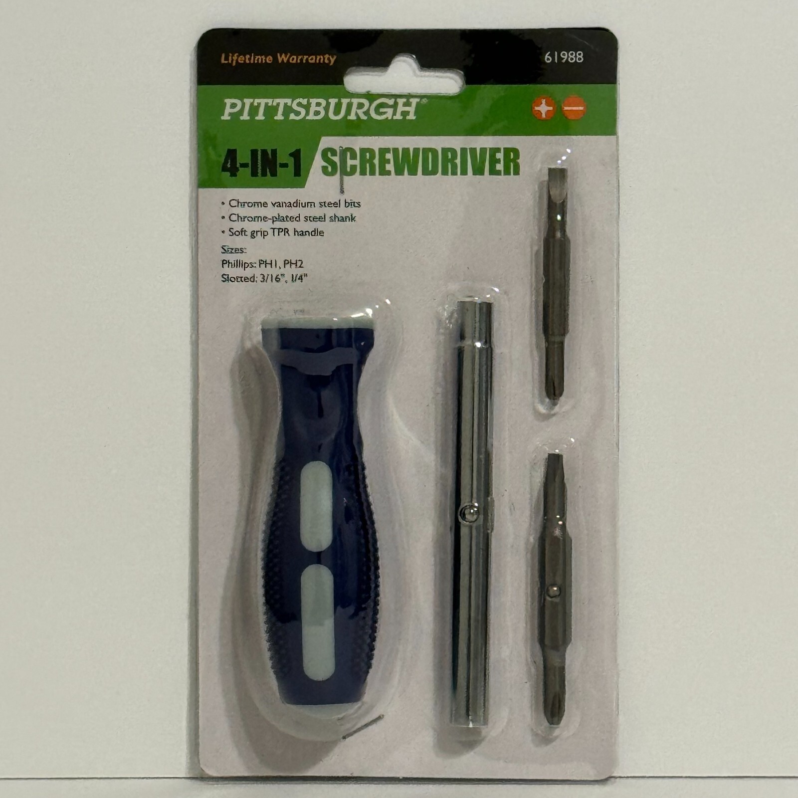 4 in 1 Screwdriver Ph1 & 2 Slotted 3/16 & 1/4" Steel Bit Storage In ...
