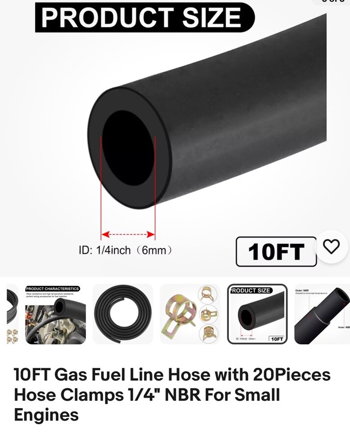 10FT Gas Fuel Line Hose with 20Pieces Hose Clamps 1/4" NBR For Small ...