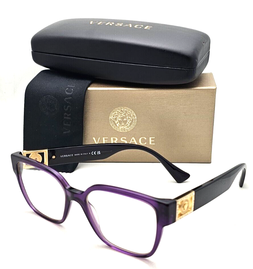 New VERSACE Eyeglasses MOD. 3329-B 5384 52-17 145 Plum & Black Frames w ...