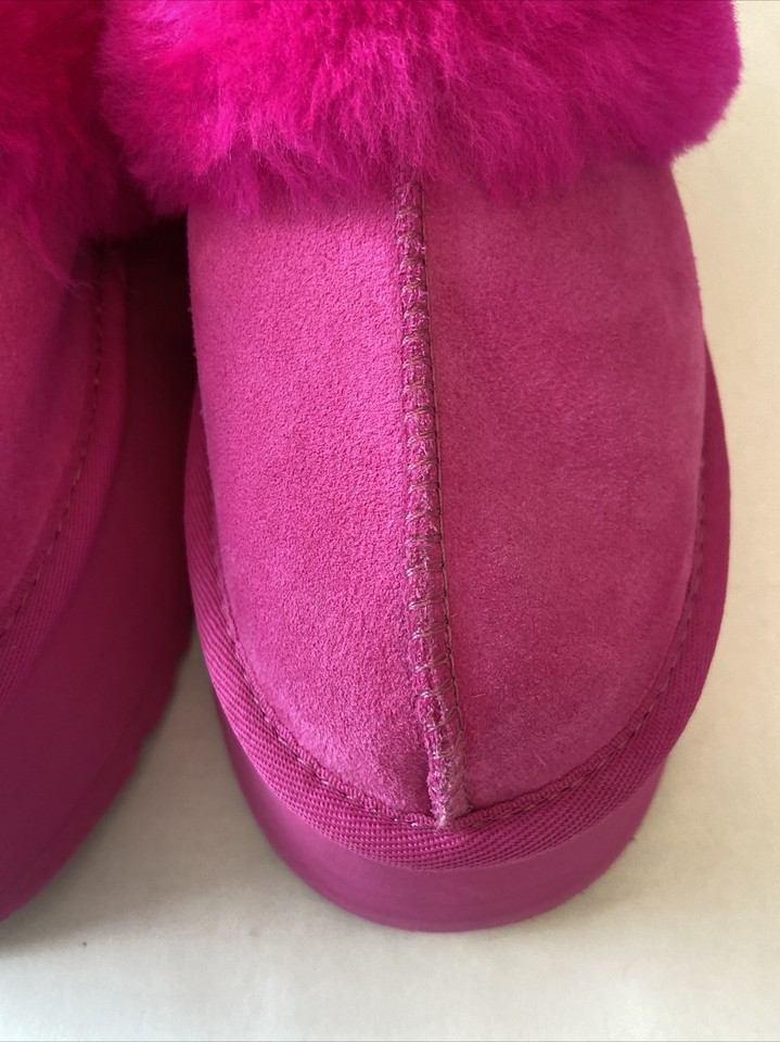 UGG Fluff Sugar Sandal Hot Pink Platform Shoe Slide Faux Fur | eBay