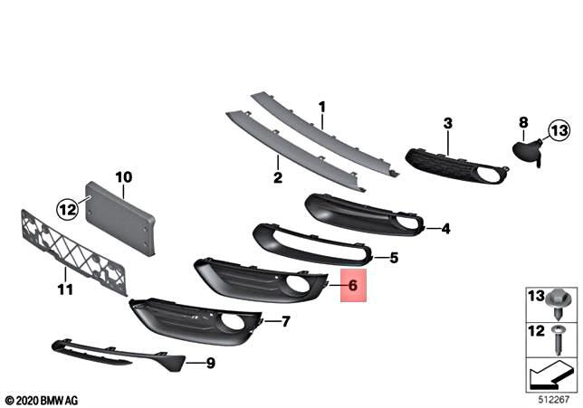 BMW OEM Front Bumper Grille Grill-fog Light Lamp Cover Right ...