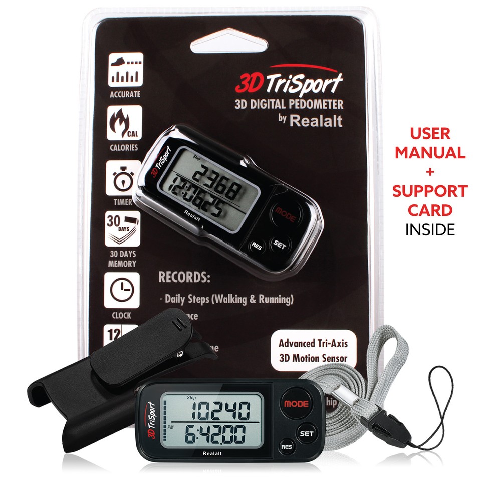 3DTriSport Supreme Quality Walking 3D Pedometer by Realalt with Clip ...