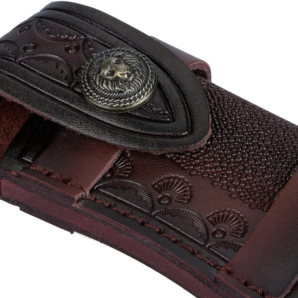 4" Folding Knife Holder Sheath Leather Storage Pouch with Snap Closure ...
