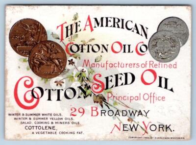 1893 AMERICAN COTTON OIL CO*COLOR 2 SIDED CALENDAR TRADE CARD*COTTOLENE ...