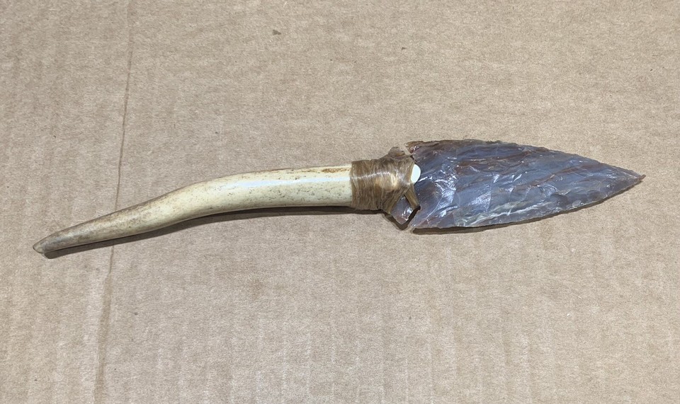 Flint Knapped Agate Stone Arrowhead Blade W/ Antler Handle Knife 8 ...