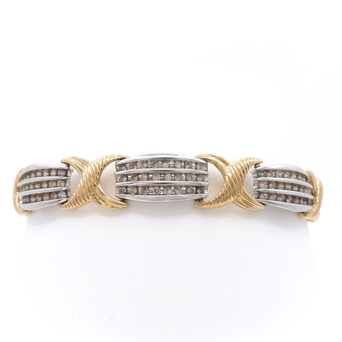 14k Gold Natural Diamond Bar X Link Bracelet Two Tone 7in | eBay