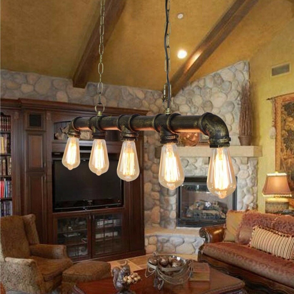 Vintage Industrial 5Way Steampunk Retro Pipe Light Hanging Ceiling ...