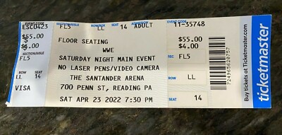 WWE SATURDAY NIGHT'S MAIN EVENT TICKET STUB 4/23/22 Santander Arena ...