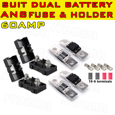 4PCS 60A MIDI ANS FUSES + HOLDERS CABLE LUGS FOR DUAL BATTERY OR SOLAR ...