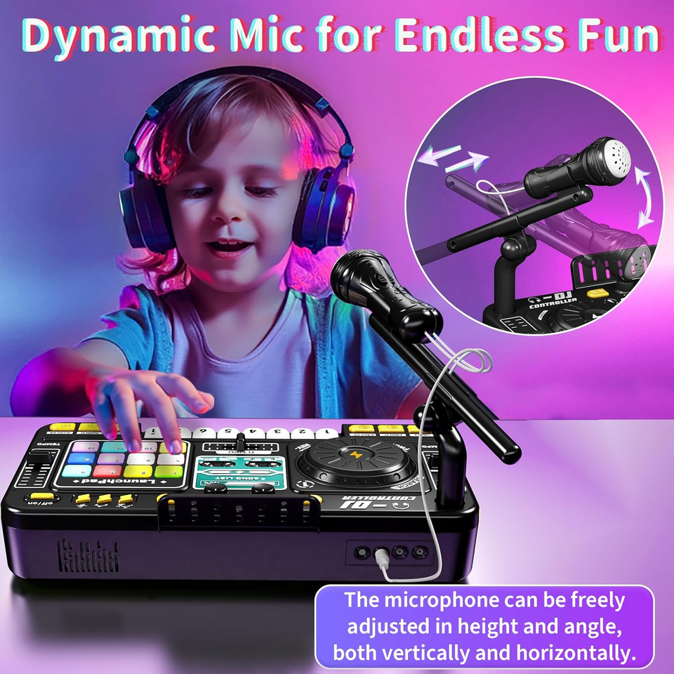 Kids DJ Mixer Board Controller Toy Set with Turntable, Piano Keys ...