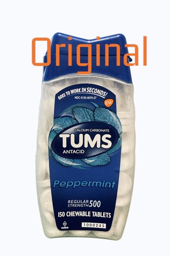 TUMS Peppermint REGULAR Strength 500, 150 Chewable Tablets Original Exp ...