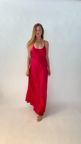 VACANCES 100% silk charmeuse non see through maxi slip dress size S/M ...