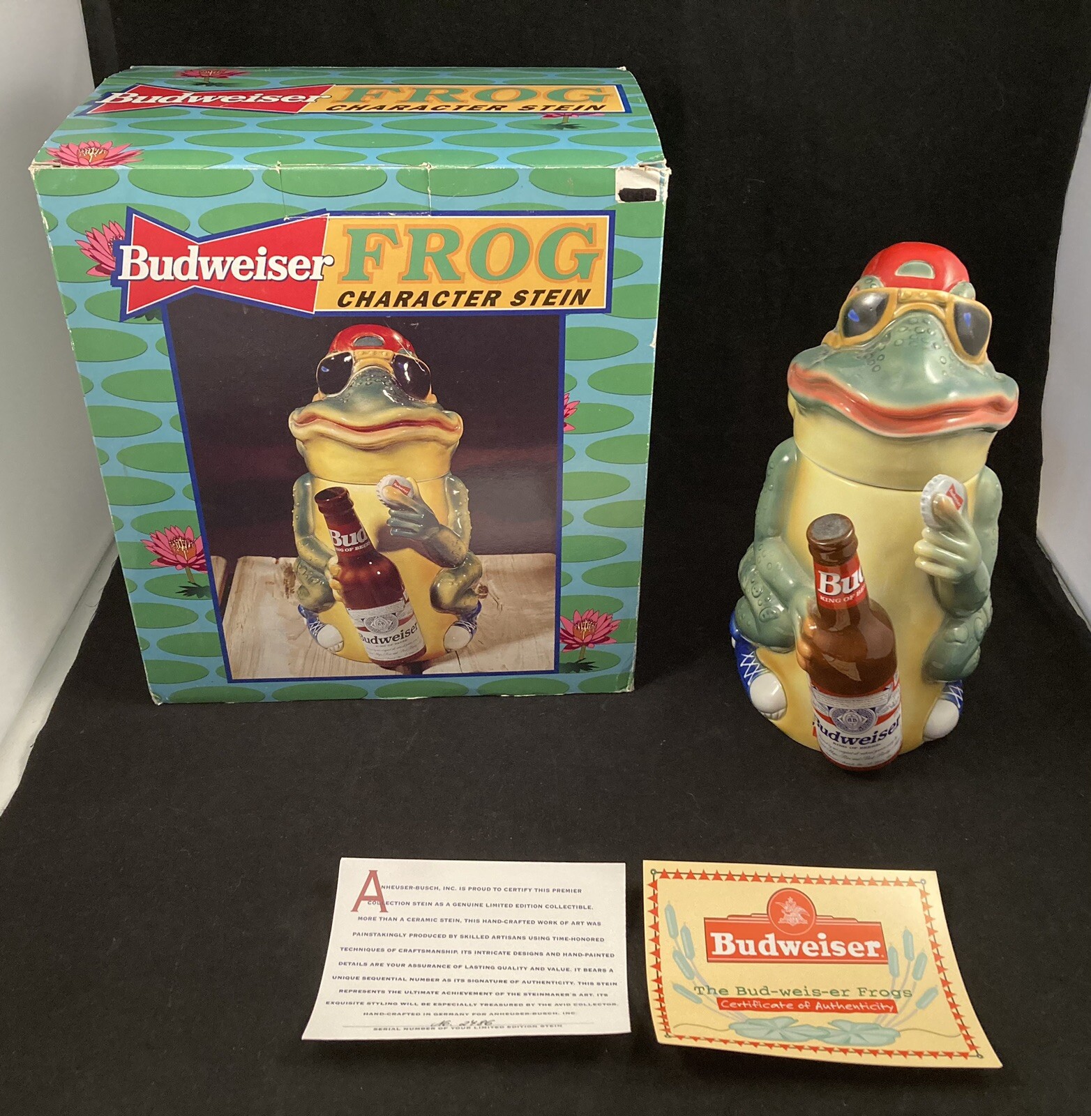 ANHEUSER-BUSCH CS301 BUD FROG Beer Stein w/ Box & COA 2,786/10,000 1996 ...