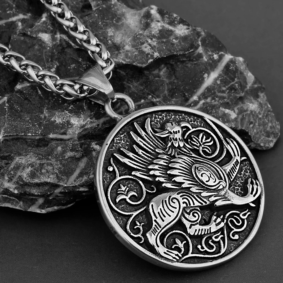 Stainless Steel Greek Griffin Men Totem Necklace Biker Hip Hop Amulet ...