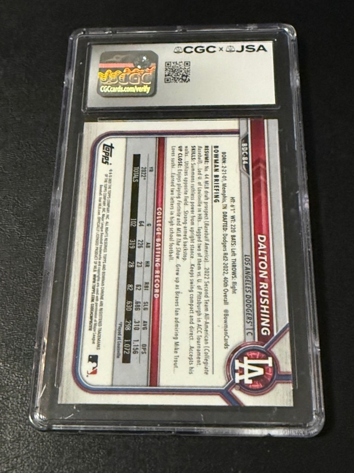 Dalton Rushing autograph signed 2022 Bowman CHROME baseball card CGC ...