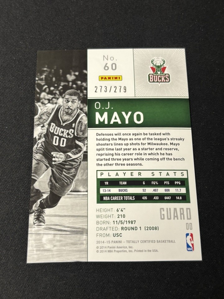 2014-15 Panini Totally Certified Platinum Red /279 OJ Mayo #60 Bucks | eBay