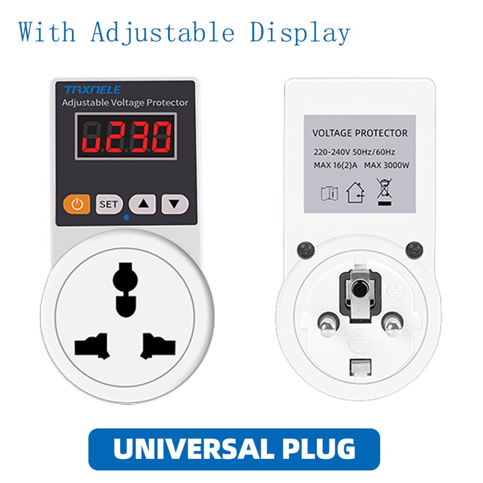 Automatic Voltage Protector Socket 220V 16A Adjustable Power Surge US ...