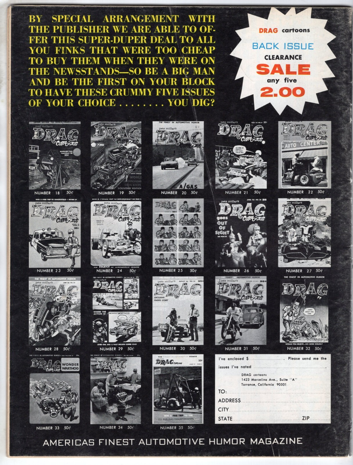 DRAG CARTOONS #36 Feb 1967 Millar SHELTON WONDER WARTHOG Ed Roth Druid ...