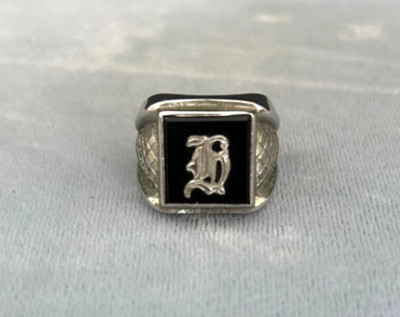 Men's Sterling Silver Black Onyx Vintage Initial "B" Ring Never Worn Size 5.5 | eBay
