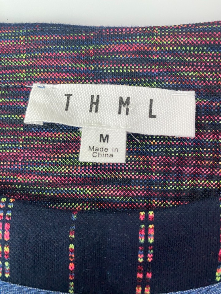 THML Womens Shift Dress Size Medium Blue Striped Aztec Ruffle Short ...