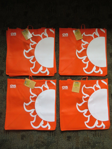 (4) Count Lot CVS Reusable Shopping Bags 13" " " Orange Sunshine Design ...