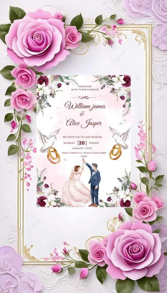 Printable Wedding Invitation, Personalised Invitation Digital Wedding ...