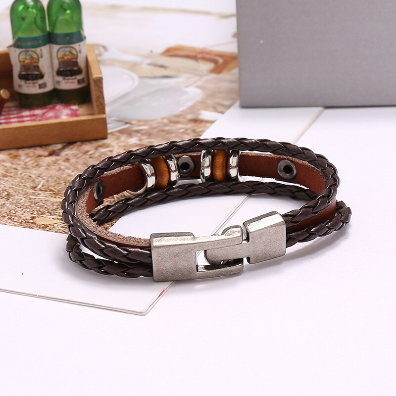 Vintage Hand Beaded Multi-Layered Leather Bracelet Fashion Popular Men ...