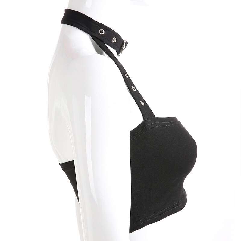 Women Gothic Camisole Crop Top Tank Vest Buckle Strap Punk Clubwear ...