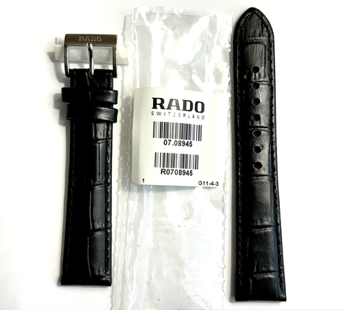 Original RADO 18mm Black Leather Watch Band Strap with Silver Steel ...