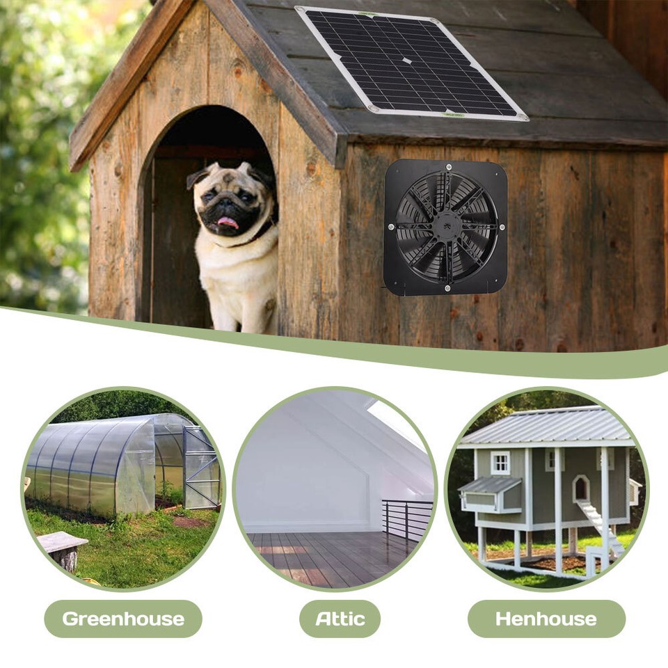 20W Solar Powered Panel Exhaust Fan Greenhouse Roof Attic Shed Air ...